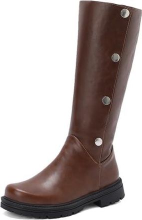 Generic Bottes montantes à boutons pour femme - Confortables - Bout rond - Plateforme épaisse - À enfiler, marron, 37.5 EU