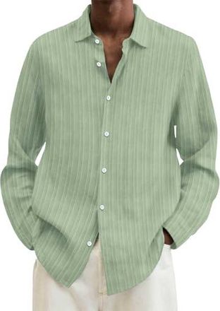 Generic Chemises daffaires pour homme, chemise habill&eacute;e &agrave; col &agrave; revers, chemises &agrave; manches longues, couleur unie, chemise ray&eacute;e verticale, coupe ample, haut f