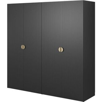 Selsey Moonir - Kleiderschrank 4-t&uuml;rig mit 2 Kleiderstangen und Regalen, 200 cm, schwarz - Selsey