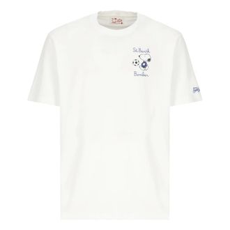 Saint Barth Homme, Tops, Blanc, Taille: S T-shirt en Coton Blanc avec Impression Snoopy