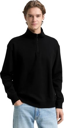 Tom Tailor Herren 1049013 Troyer Sweatshirt mit Logo-Badge, 29999-Black, L