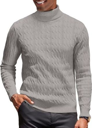 Coofandy Pulls Hommes Col Roulé Torsadé Pulls Tricotés Manches Longues Pull dhiver Pull à Col Roulé Sweater Slim Fit Turtleneck Gris Clair XL