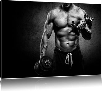 Pixxprint Trainierender Bodybuilder B&W, Größe: 120x80cm, Leinwandbild, fertig gespannt, Wandbild, Dekoration, Kunstdruck, kein Poster