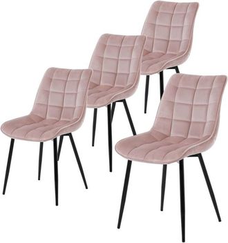 Woltu Lot de 4 Chaises de salle &agrave; manger WOLTU, Chaise de cuisine scandinaves en velours, Pieds en m&eacute;tal, Rose