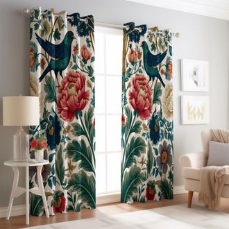 Generic Vorh&auml;nge H260 x B140 cm (2er Pack), Verdunkelungsvorhang Dunkelblau Vorhang Blickdicht William Morris Blumen Muster, Thermovorhang f&uuml;r Deko Wohnzimmer