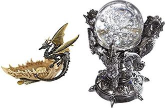 Design Toscano Opferschale Kiefer des Drachen, Maße: 23 x 9 x 16.5 cm 0.5 kg & Drachen des Corfu Schlosses Gothic-Deko Statue, Polyresin und Glas, zweifarbig schwarz