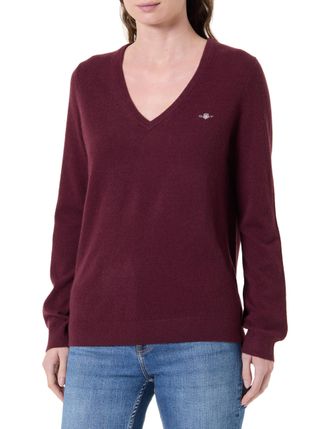 GANT Damen Extrafine Lambswool Blend V-Neck Pullover, Plum Wine, XXL