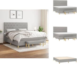 vidaXL Boxspringbett mit Matratze Hellgrau 180x200 cm Stoff - Boxspringbett - Doppelbett - Bettenrahmen - Schlafsystem - Hellgraues Bett