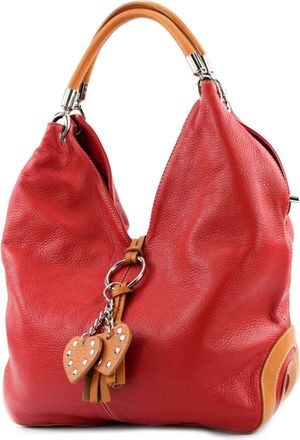 modamoda.de 330 Damen Leder Nappaleder Wildleder Schultertasche Henkeltasche gro&szlig; handmade in Italy, Farbe:Rot/Camel