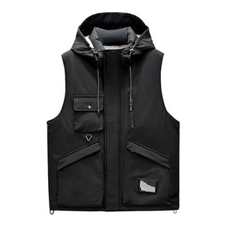 Generic Gilet matelass&eacute; &agrave; capuche pour homme - Grande taille - Veste softshell rembourr&eacute;e &agrave; capuche pour homme, Noir, 10XL