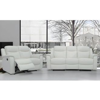 Vente-Unique Vente-unique - Canapés 3 places et 2 places relax evasion en cuir - blanc ivoire - avec plateau bar