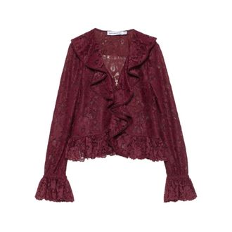 Self Portrait Femme, Blouses et Chemises, Rouge, Taille: 38 FR Haut Plum Lace Ruffle