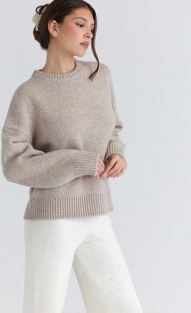 House of CB Bear - Grobstrickpullover aus Wolle in Hellbeige-Neutral