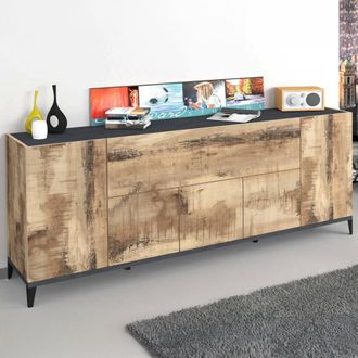 Dmora Kommode Vittorio, 6-t&uuml;riges K&uuml;chen-Sideboard, Wohnzimmer-Buffet, 100 % Made in Italy, 200 x 40 x 82 cm, Schiefer und Ahorn