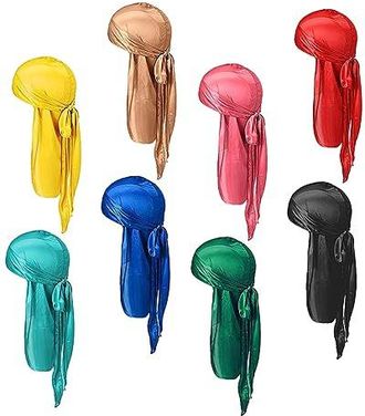 BESPORTBLE Lot De 8 Turbans De Pirate En Satin Unisexe, Chapeaux De Nuit Élastiques Pour Soins Capillaires, Bonnets Longue Queue Légers, Protection Cheveux, Tail