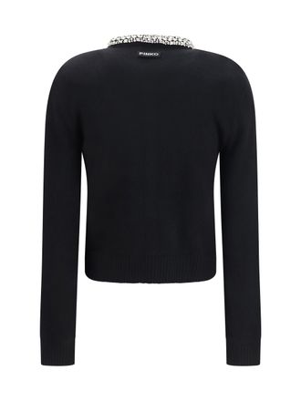Pinko Womens Colonia Cardigan With Jewel Collar Nero Limousine Sweater
