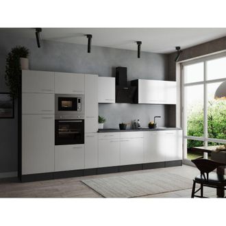 Respekta K&uuml;che K&uuml;chenzeile K&uuml;chenblock Grau Matt Wei&szlig; Oliver 370 cm Respekta
