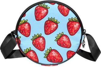 Generic Sac &agrave; bandouli&egrave;re rond pour femme, imprim&eacute; fraise, petit sac &agrave; dos &agrave; bandouli&egrave;re avec fermeture &eacute;clair, bretelles r&eacute;glables, sac &agrave; main rond d&eacute;contrac