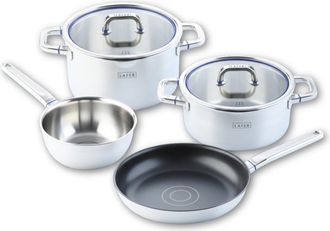 Lafer Johann Lafer - Topfset Edelstahl Kochtopf Set 4-teilig inkl. Bratpfanne 28 cm & Kocht&ouml;pfe mit Glasdeckel - Edelstahlpfanne & Kochtopf Sp&uuml;lmaschinenfes