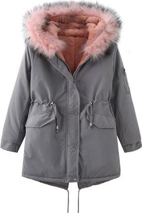 Generic Veste Cintrée Femme Doudoune Femme Avec Capuche Veste Rembourrée D Hiver Pour Avec Col Moelleux Manteau D Hiver Ample Manteau Long A Capuche Grey Xxxx