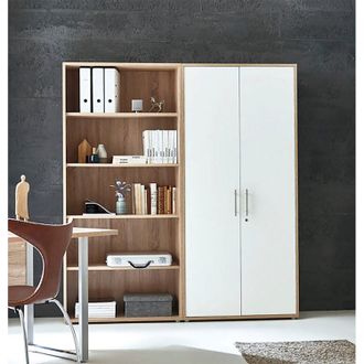 Furnitive home24 Aktenschrank II 169 x 186 x 33cm Beige/Eiche Sonoma Dekor/Weiß