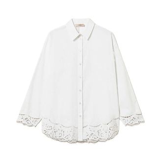 Twinset Femme, Blouses et Chemises, Blanc, Taille: 44 FR Broderie Anglaise Poplin Shirt
