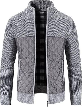 Minetom Homme Cardigan Veste en Maille Ouvrez-Front Zippé Gilet Automne Hiver avec Poche Gilet Veste en Maille avec Col Droit C Gris M