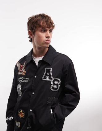 AllSaints Soundman - Veste Teddy avec &eacute;cusson logo brod&eacute; - Noir