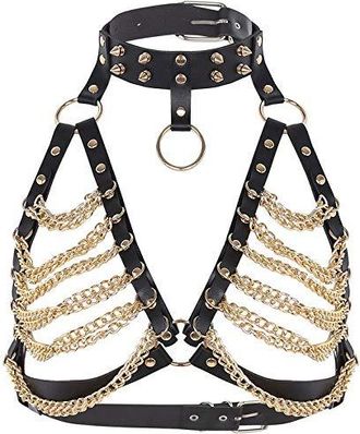 Generic 2026 Soutien-gorge pour femme Lingerie Cage Bondage Sexy Cou Gothique Body, dor&eacute;, Taille unique