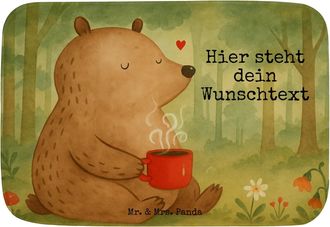 Mr. & Mrs. Panda Personalisierte Badematte Bär Morgenkaffee Design - Geschenk, für Partner, Hochzeitstag, Badvorleger Selbst Gestalten, Bad Teppich, Freundin, Frauen, 