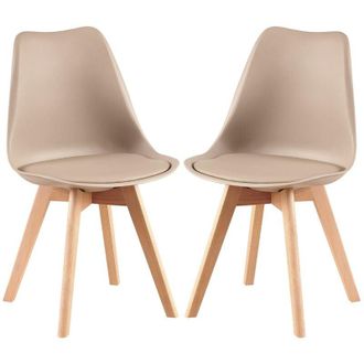 Eggree Lot de 2 Chaises de Cuisine R&eacute;tro Rembourr&eacute;e Chaise de Salle de Bureau, Pieds en Bois de H&ecirc;tre Massif--Kaki clair