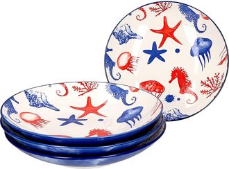 Ritzenhoff & Breker 4-teiliges Suppenteller-Set Seaside I Teller-Set für 4 Personen I Soup Bowl mit Seestern Dekor I Hochwertiges Geschirr-Set I 4 Porzellanteller mit Ø 2