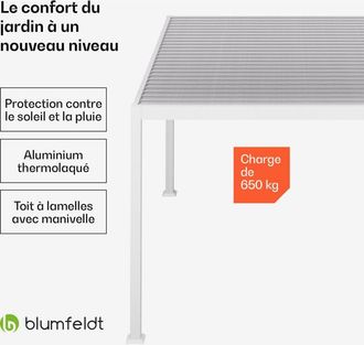 Blumfeldt Pergola LuminaHaven 3x4 m, structure en aluminium r&eacute;sistante, lamelles en acier galvanis&eacute;, salon de jardin ext&eacute;rieur, tonnelle de jardin ext&eacute;rieur