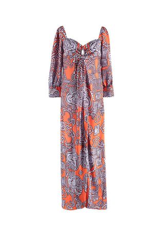 Andres Otalora Orange Pattern Cut Out Midi Dress Size S