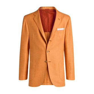 Kiton Homme, Vestes, Orange, Taille: S Veste crois&eacute;e en m&eacute;lange cachemire, laine, soie et lin
