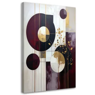 Feeby Stampe Su Tela, Astrazione Geometrica Bordeaux Con Cerchi E Piante, 80x120