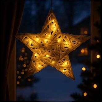Com-Four Poinsettia LED Artificiel recouvert de Neige, Couronne de Porte hivernale avec &eacute;clairage et minuterie, d&eacute;coration de No&euml;l avec 15 LED Blanc Chaud (01 