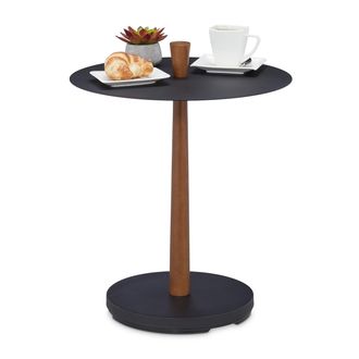 Relaxdays Beistelltisch, Stahl, Holz, HxD: 56 x 45 cm, runder Wohnzimmertisch, Metalltisch Industrial, schwarz/braun