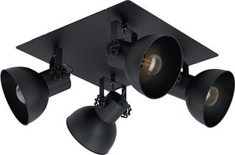 Eglo Deckenlampe Barnstaple 1, 4 flammige Deckenleuchte Vintage, Industrial, Retro, Deckenstrahler aus Stahl, Wohnzimmerlampe in Schwarz, Küchenlampe, Spot