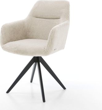 DELIFE Esszimmerstuhl Pejo-Flex Cord Beige Kreuzgestell kantig Schwarz Taschenfederkern, Esszimmerst&uuml;hle