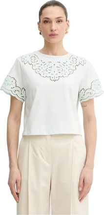 Twinset Femme, Blouses et Chemises, Bleu, Taille: 36 FR T-shirt en jersey avec broderie Richelieu