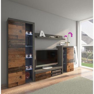Furnix Furnix - Mediawand marcuss Wohnwand TV-Lowboard Highboard Vitrine 4-tlg 270 cm old wood matera