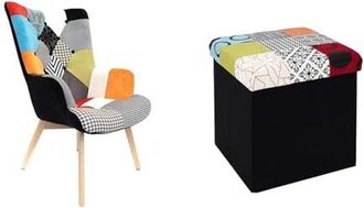 The Home Deco Factory The HD3610 Fauteuil A Patchwork Helsinki Multicolore Mobilier, Assise & Hd6506 - Coffre Pouf Pliable Patchwork Mobilier Assise entrée Salon Séjour