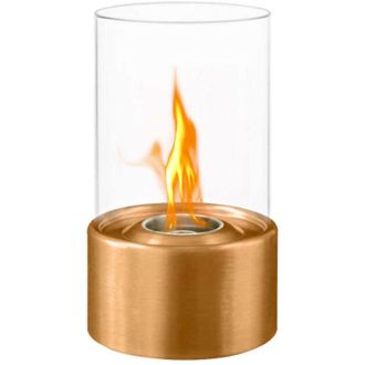 Dmora Bioethanol-Kamin Taipei, &Ouml;kologischer Kamin, Rauchfreies Feuer, Made in Italy, 16x16 h28 cm, Bronze und Transparent - Dmora