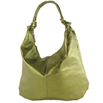 modamoda.de 337 Damen Leder Schultertasche Shopper Large handmade in Italy, Farbe:Olivgr&uuml;n-Metallic
