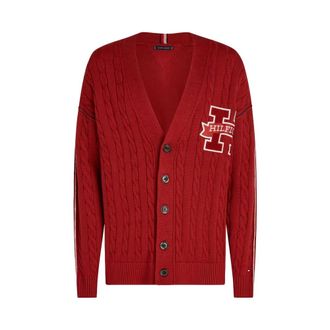 Tommy Hilfiger Logo-Applikation Zopfmuster Strickjacke mit V-Ausschnitt - - Knitwear - Herren - Orange - XS