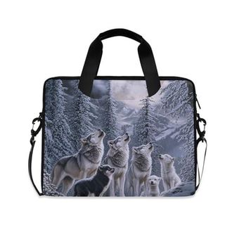Alaza Sac pour ordinateur portable de 16 à 15,6 pouces, motif loups et toiles daraignée, sac pour ordinateur portable, sac à bandoulière pour femme, homme, 