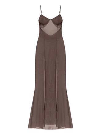 Bond-Eye mesh slit maxi dress - Marron