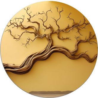 Wallario Glasbild rund Lebensbaum Skulptur - Rund, 50 cm Durchmesser Wandbild Glas in Premium-Qualität: Brillante Farben, freischwebende Optik