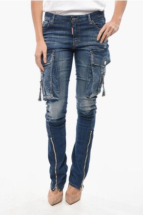 Dsquared2 Stretch Denim TRUMPET Cargo Jeans with Ankle Zip 19cm size 42